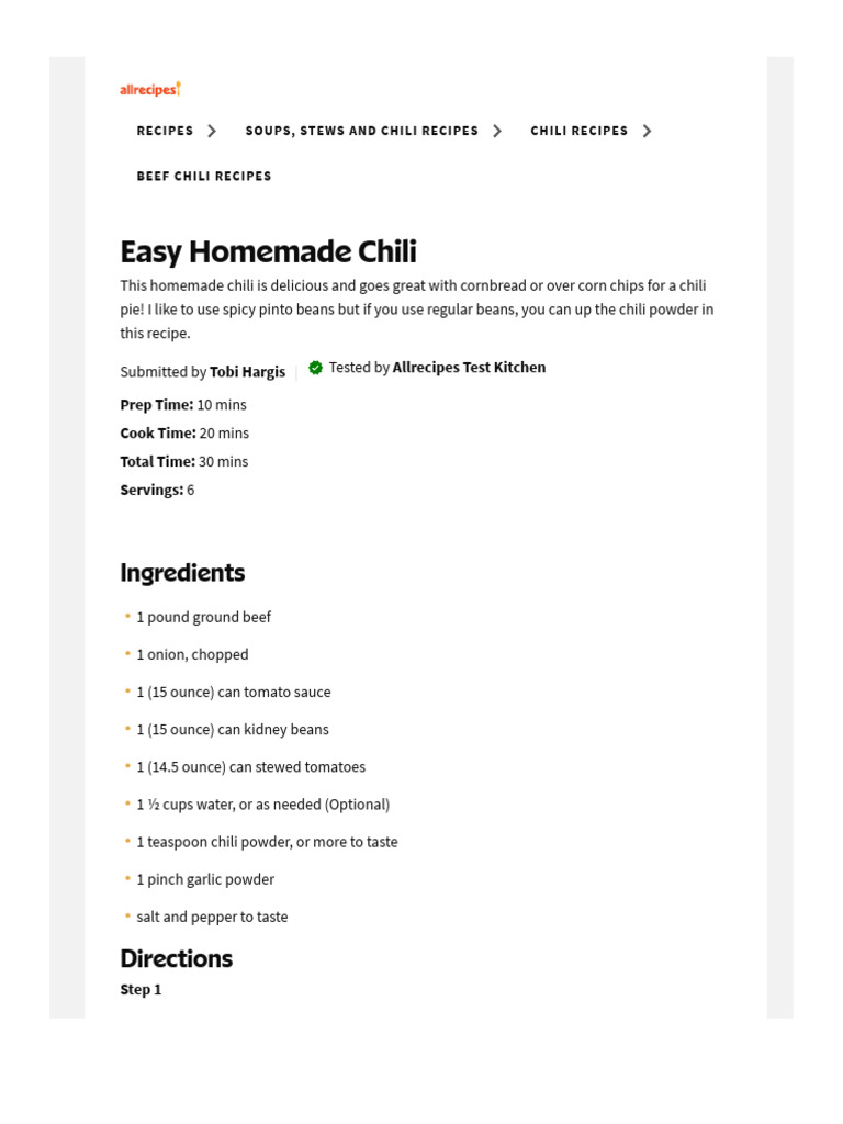 Quick and Easy Beef Chili Recipe | PDF