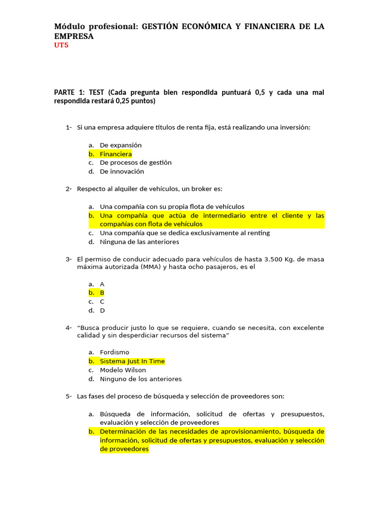 Exámen Tema 5 GEFE | PDF | Business | Presupuesto