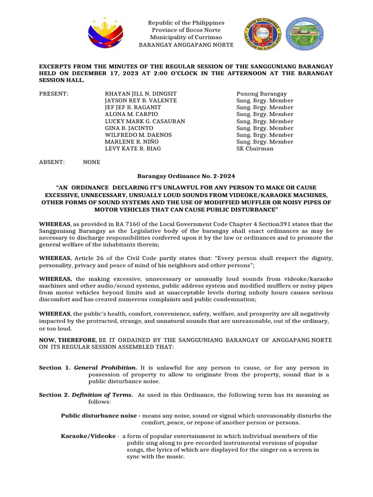 Public Disturbance ORDINANCE | PDF | Noise | Justice