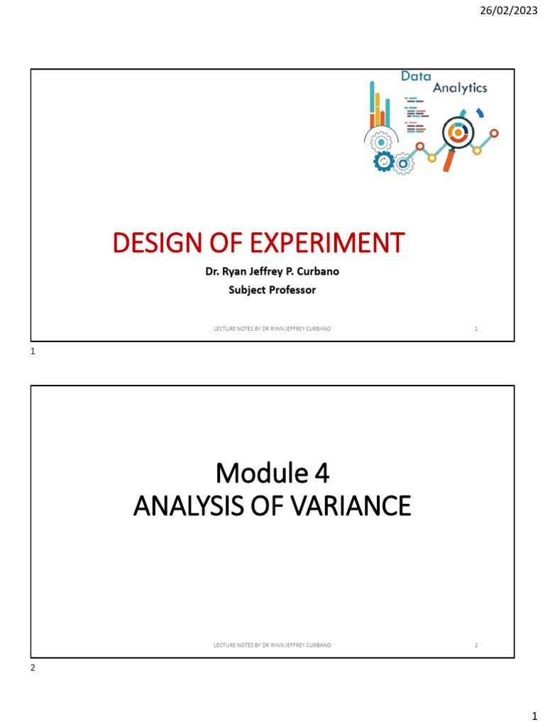 Module 1_ ANALYSIS OF VARIANCE (1) | PDF | Analysis Of Variance | Confidence Interval