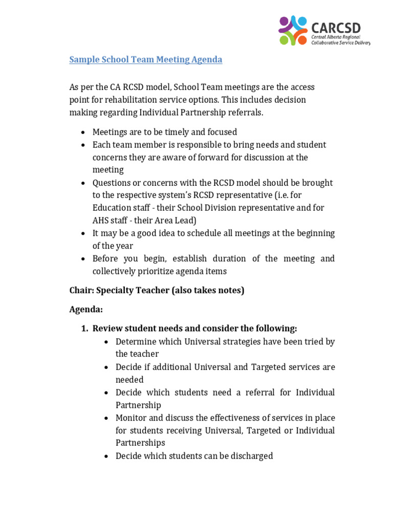 SAMPLE School Team Meeting Agenda | PDF