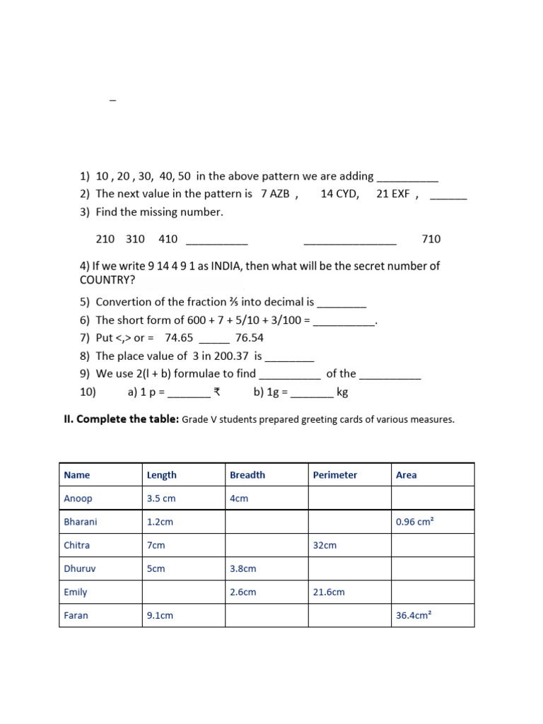Grade V Pa-3 Math Revision WS | PDF | Kilogram | Units Of Measurement
