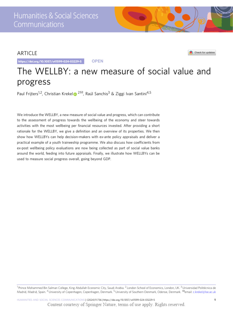 The WELLBY A New Measure of Social Value and Progr | PDF | Policy | Net ...