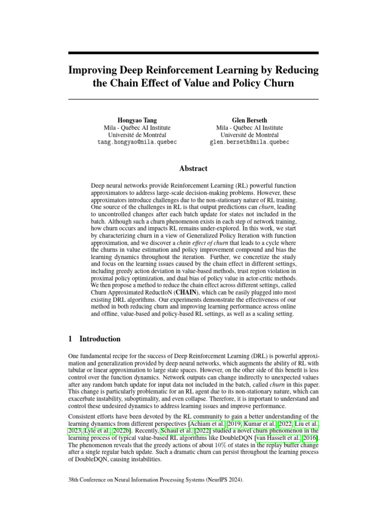 Reducing Churn in Deep Reinforcement Learning | PDF | Applied Mathematics | Machine Learning