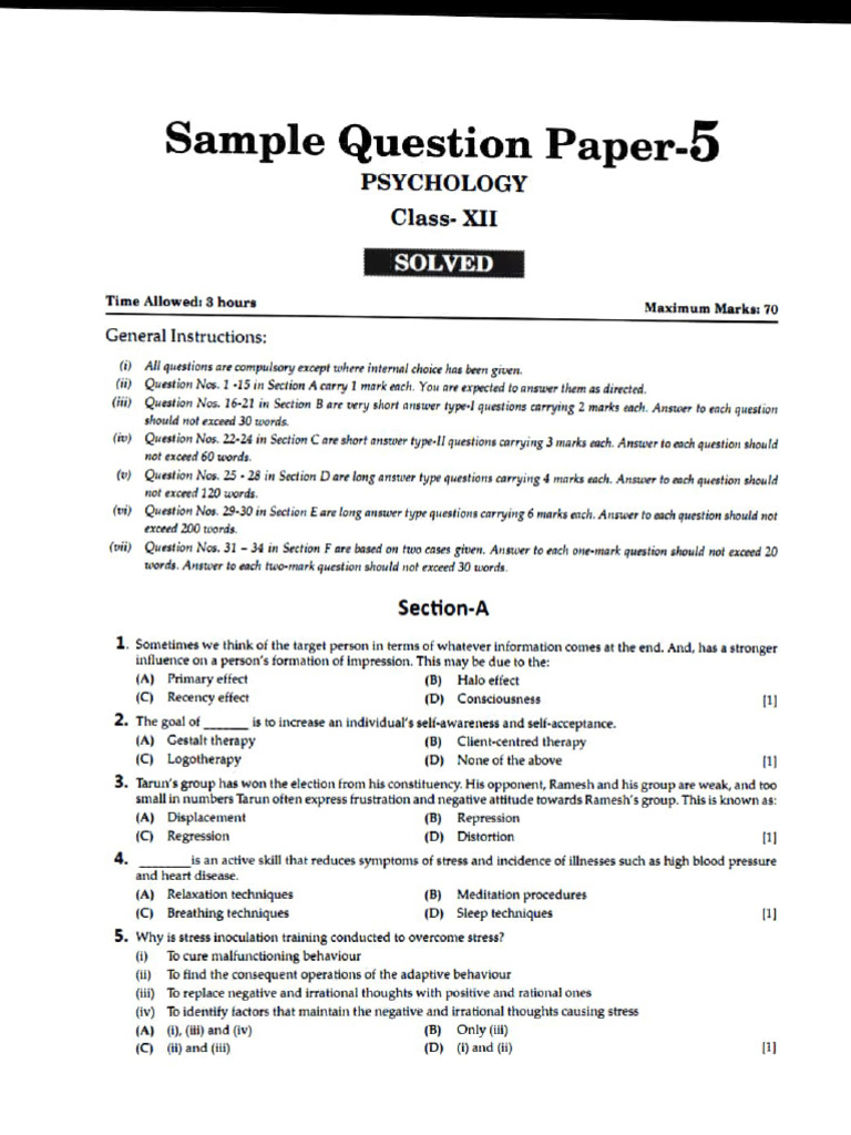psy sample 5 | PDF | Psychiatry | Reason
