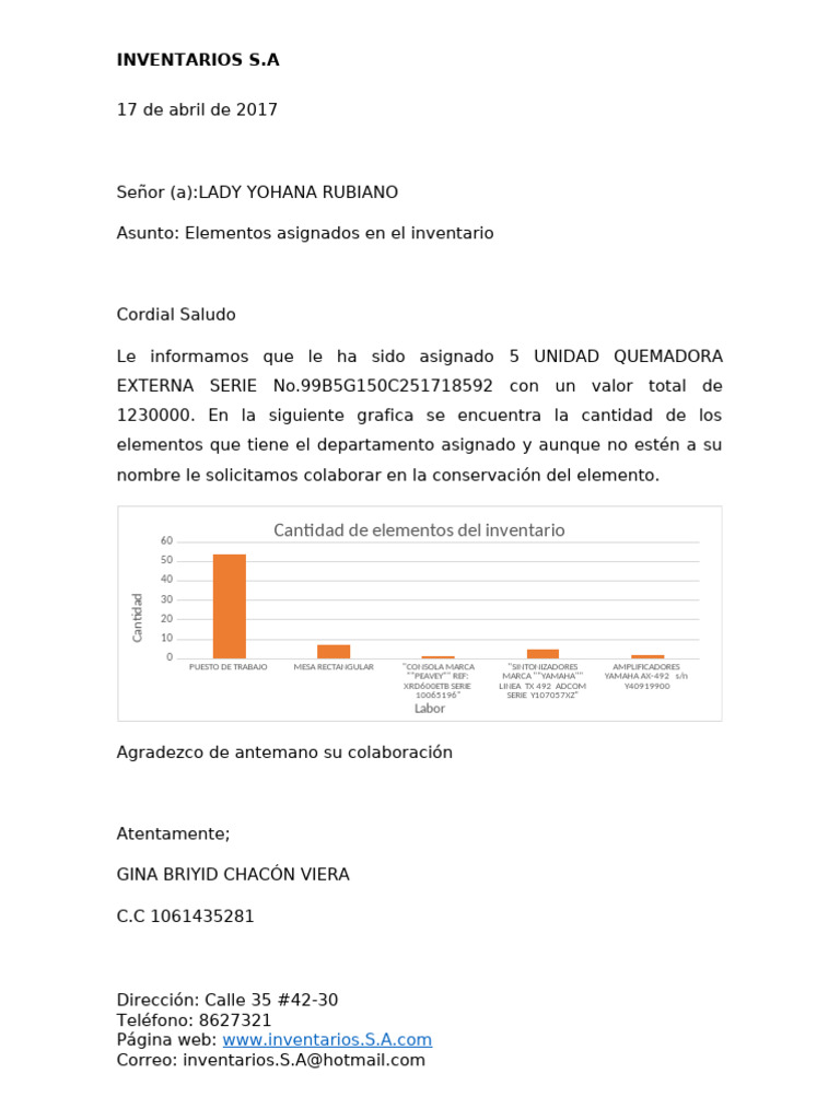 Asignación de Inventario a Lady Rubiano | PDF