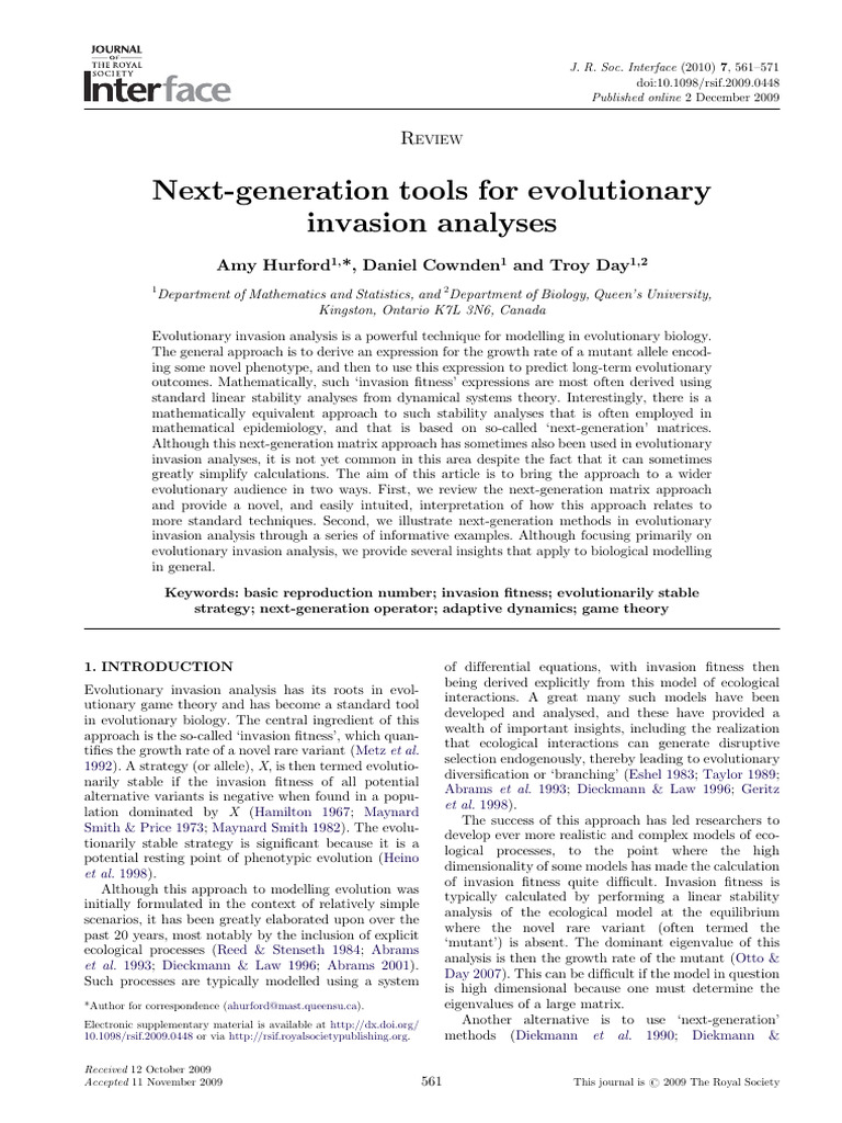 Hurford Et Al 2009 Next Generation Tools For Evolutionary Invasion ...