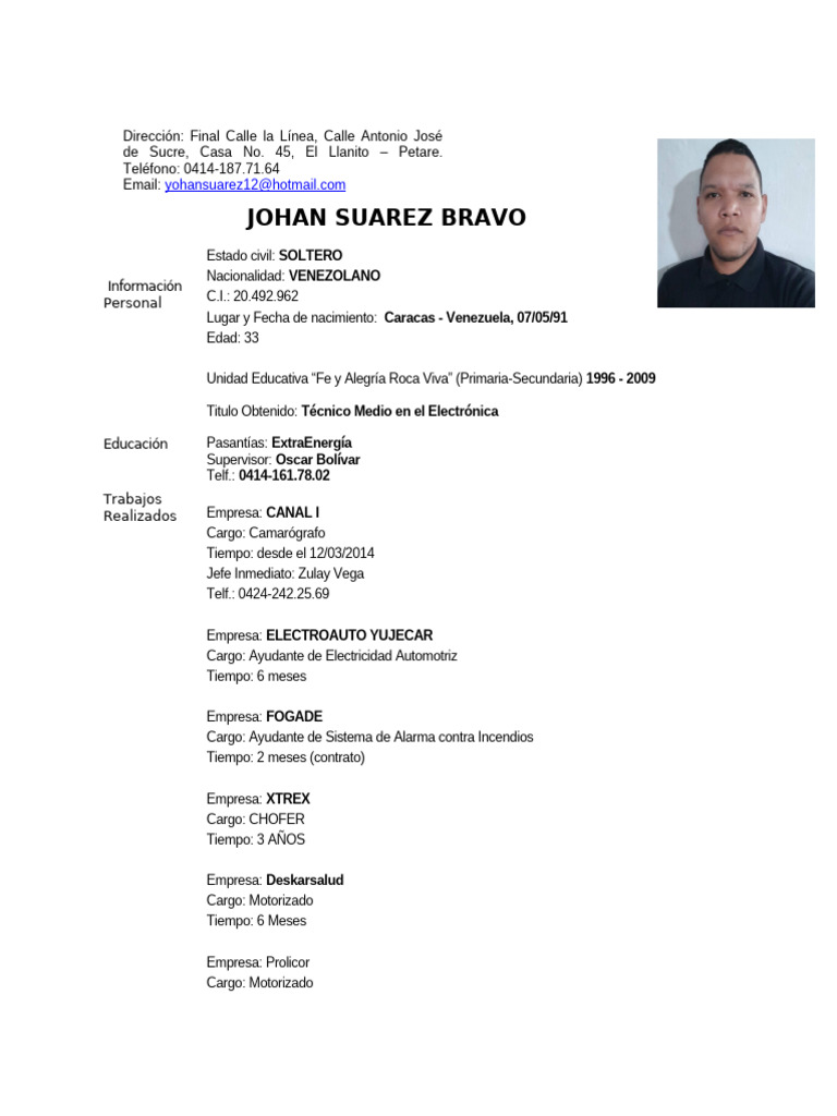 Curriculum Johan Suárez | PDF