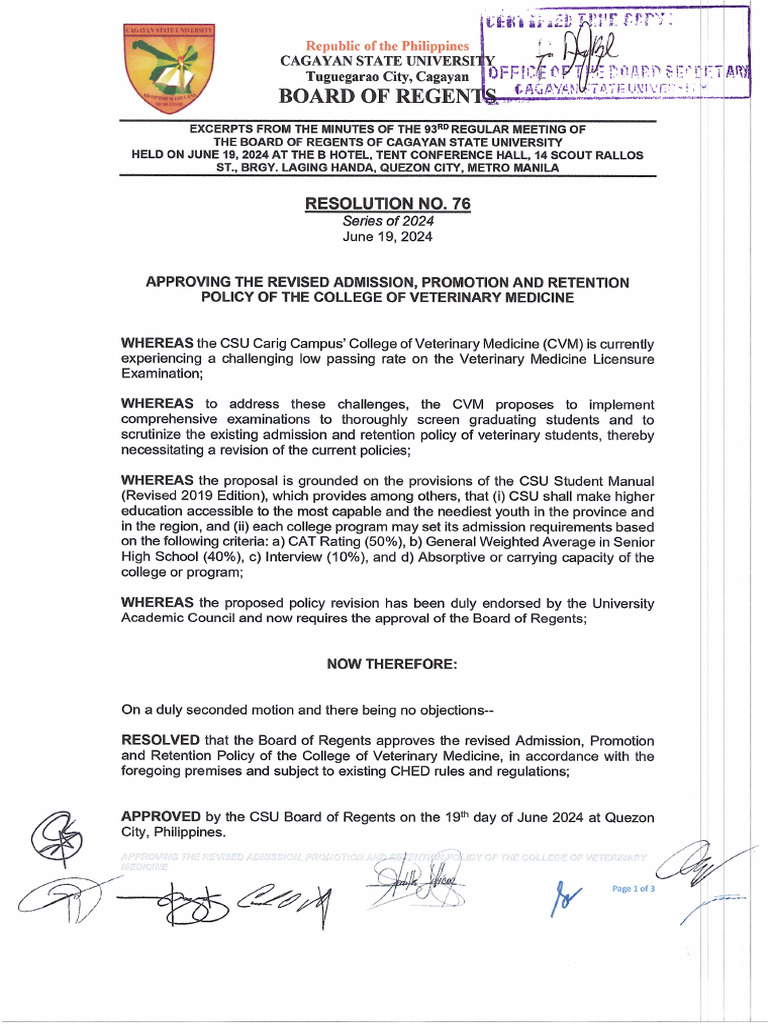 Certified Copy of Board Resolution No. 76 S. 2024 | PDF
