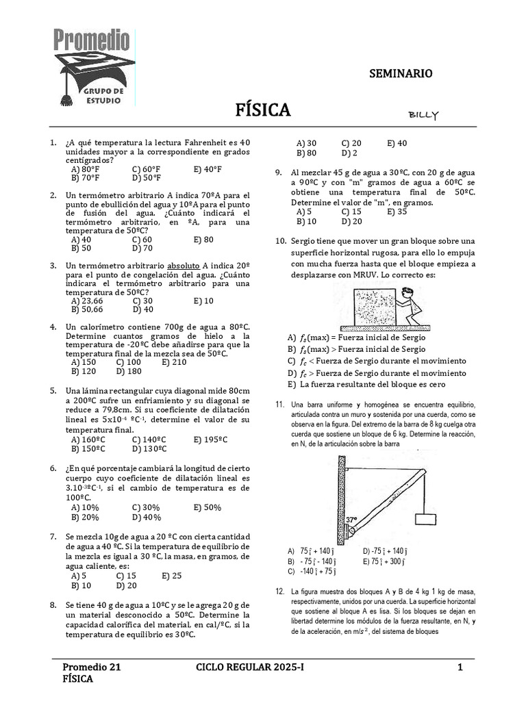 Preguntas de Física para Seminario 2025-I | PDF | Termómetro ...