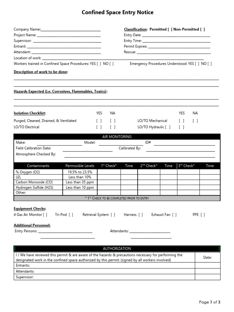 Confined Space Entry Notice | PDF | Working Conditions | Safety
