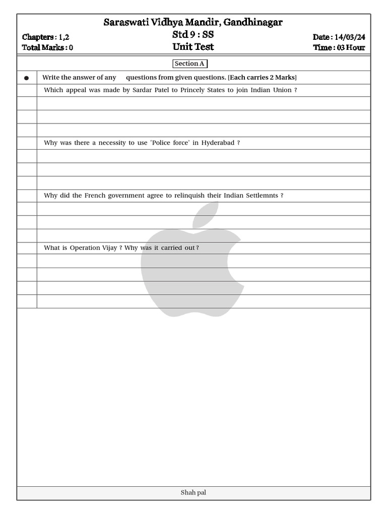 UnitTest D14 Mar 2024 | PDF
