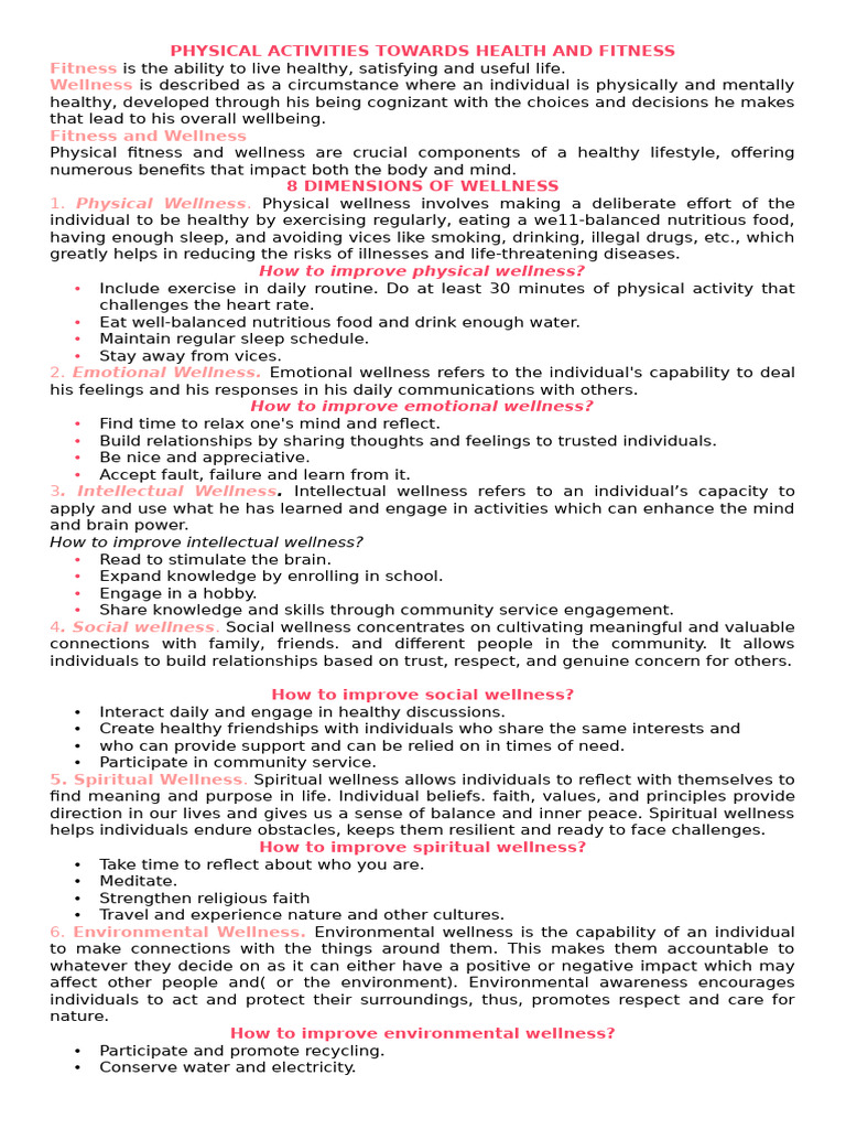Physical Activities Towards Health and Fitness | PDF | Physical Fitness ...