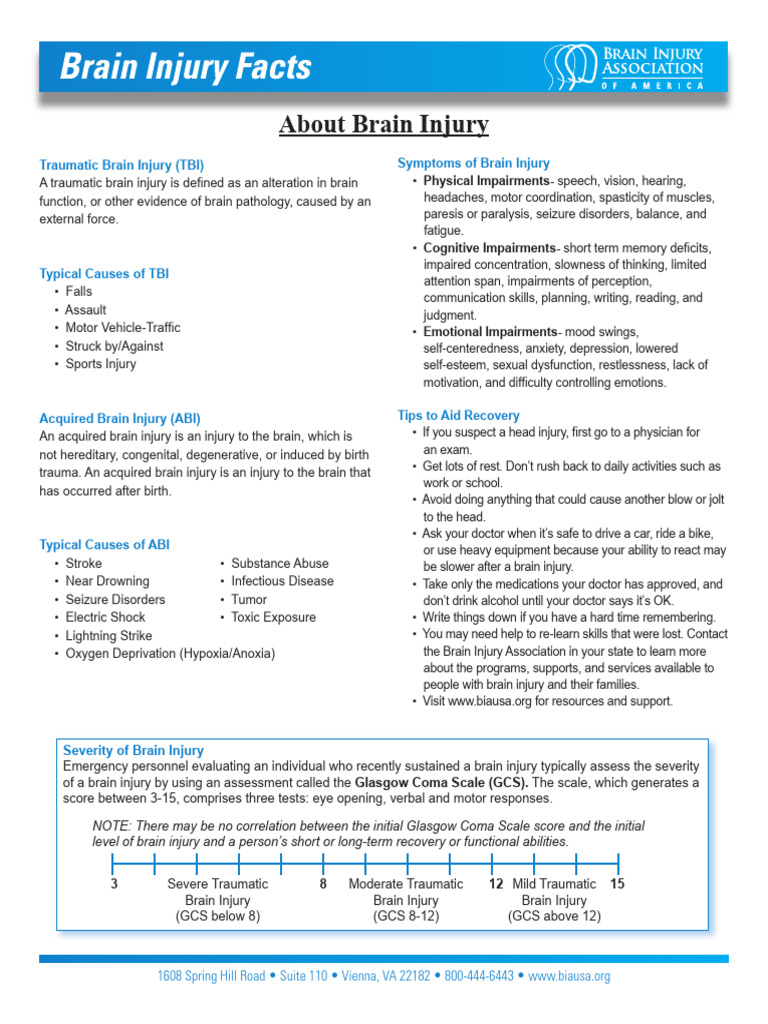 Traumatic Brain Injury Fact Sheet | PDF | Traumatic Brain Injury ...