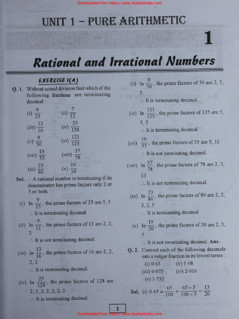 ICSE Class 9 Maths Arun Chapter 01 Rational and Irrational Numbers | PDF