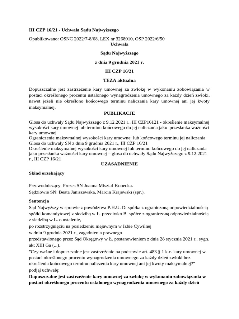 III CZP 16 21 Uchwala Sadu Najwyzszego Orzeczenia | PDF