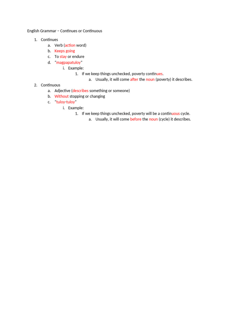 Understanding Continues vs. Continuous | PDF