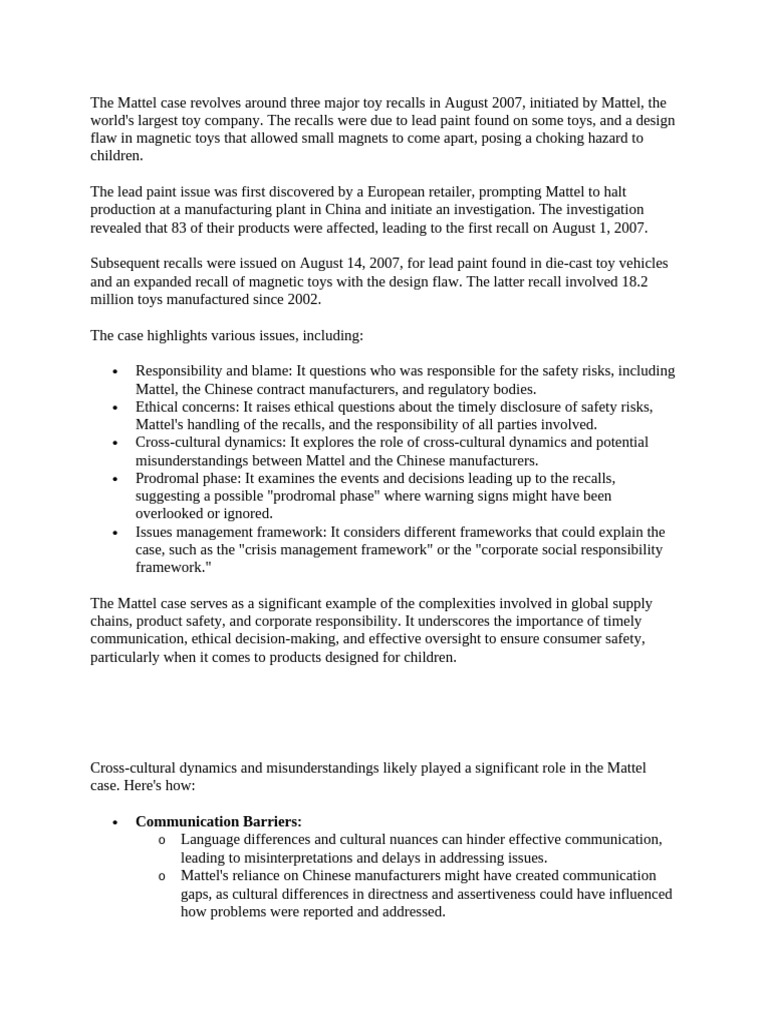 Mattel Case | PDF | Safety | Corporate Social Responsibility