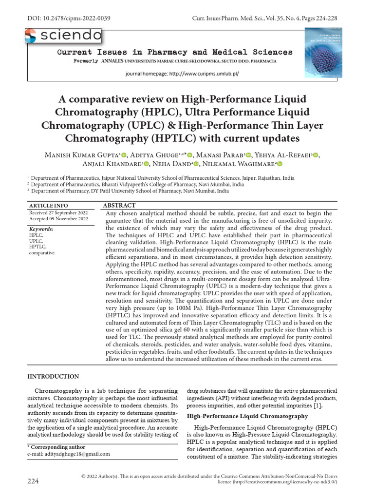 A Comparative Review On HighPerformance Liquid Chromatography HPLC Ultra Performance Liquid ...