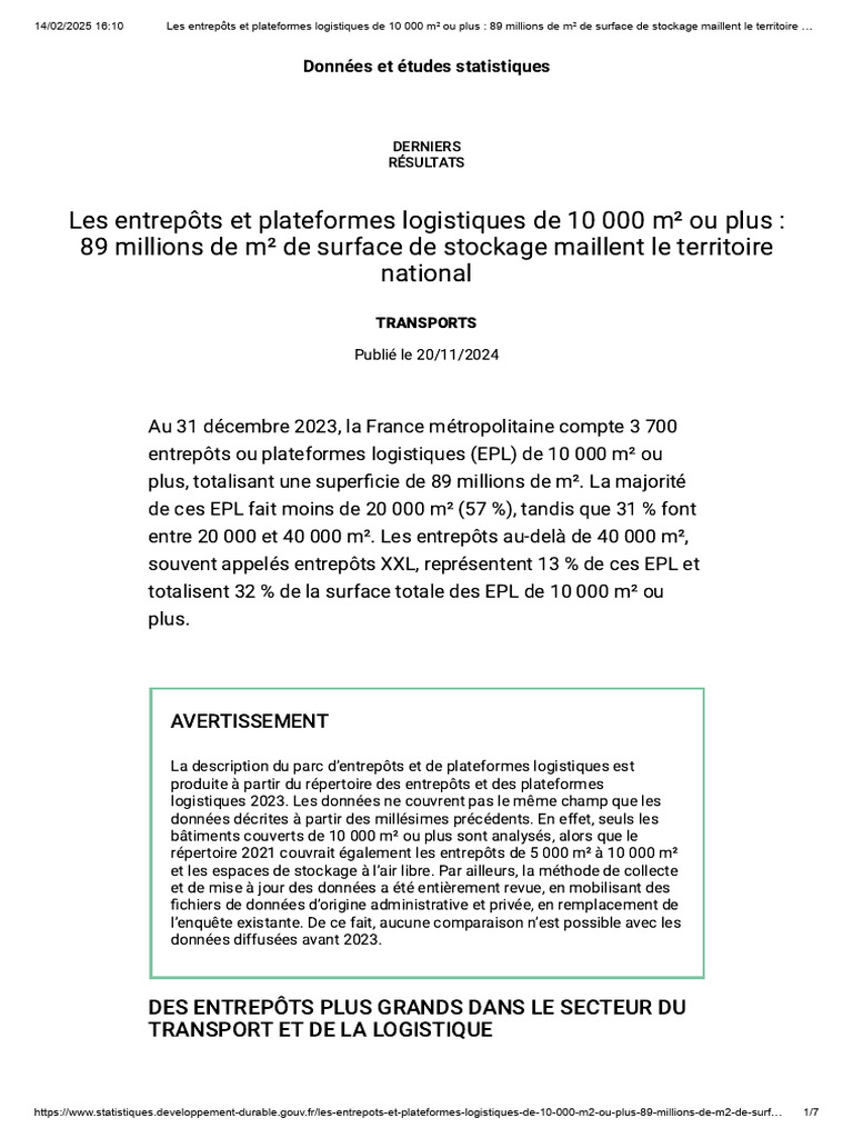 Entrepôts logistiques en France : 89 M² en 2023 | PDF | Entrepôt