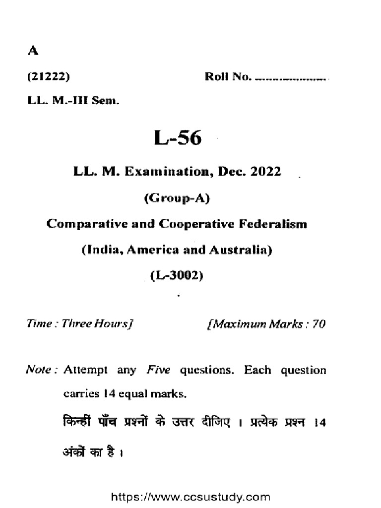 Llm 3 Sem Comparative and Cooperative Federalism l 56 Dec 2022 | PDF