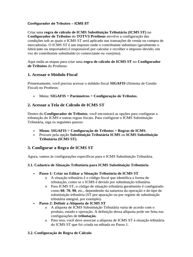 Configuração de ICMS ST no Protheus | PDF | Impostos | Recibo