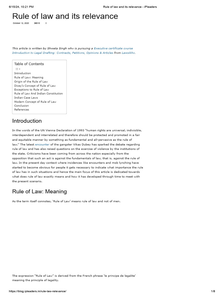 Rule of Law and Its Relevance - IPleaders | PDF | Rule Of Law | Pardon