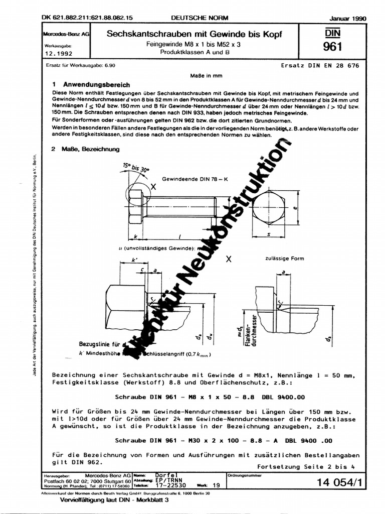 Din 961 - 1992-12 | PDF