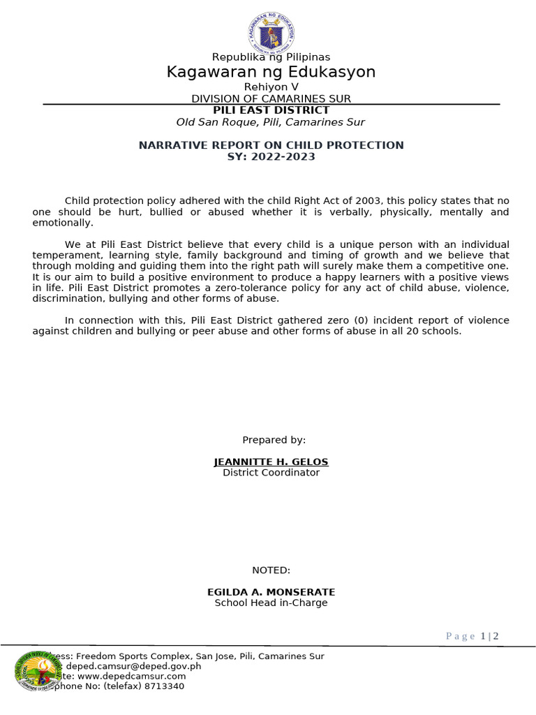 Child Protection Report 2022-2023 | PDF | Bullying | Psychology