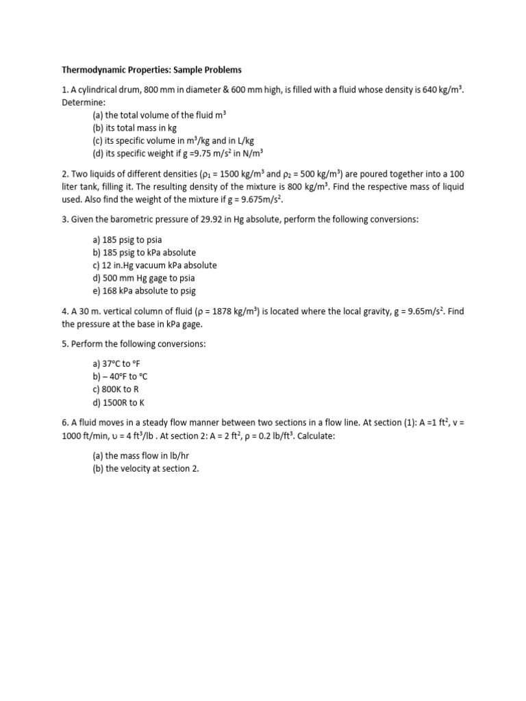Sample Problems Thermodynamic Properties | PDF