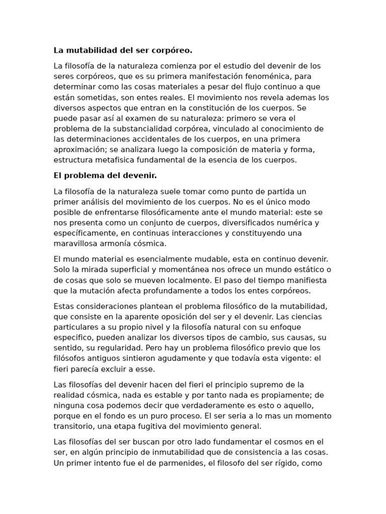 La mutabilidad del ser corpóreo | PDF | Existencia | Aristóteles