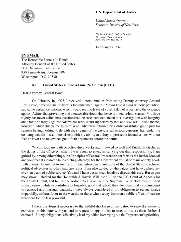 Read Danielle Sassoon Letter To Attorney General Pam Bondi | PDF | Prosecutor | Indictment