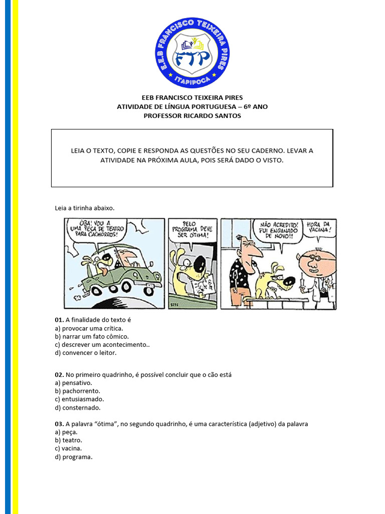 ATIVIDADE DE LP - 6º Ano - 10.02 | PDF