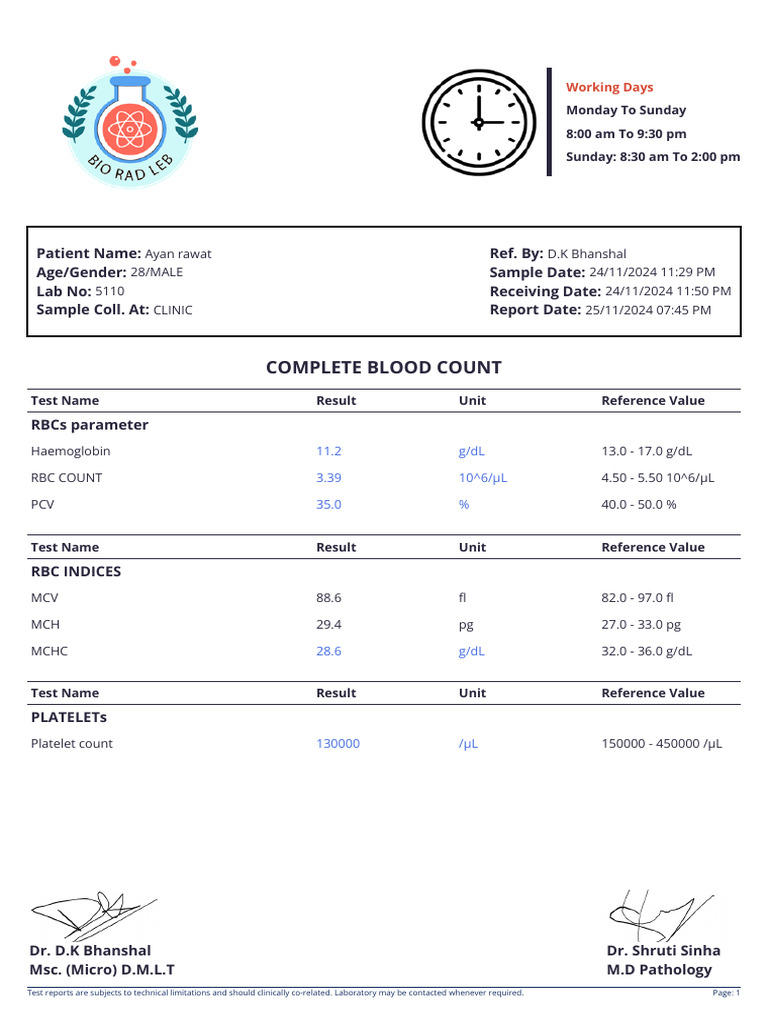 Complete Blood Count Report for Ayan Rawat | PDF | White Blood Cell ...