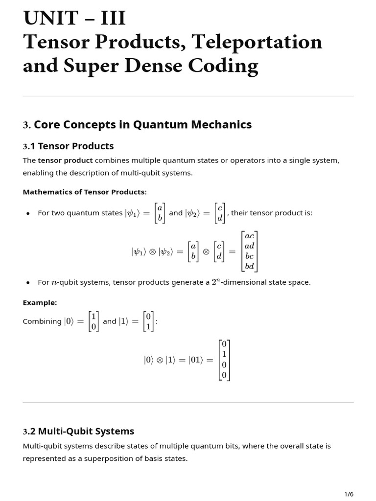 Quantum Mechanics: Tensor Products & Teleportation | PDF | Quantum ...