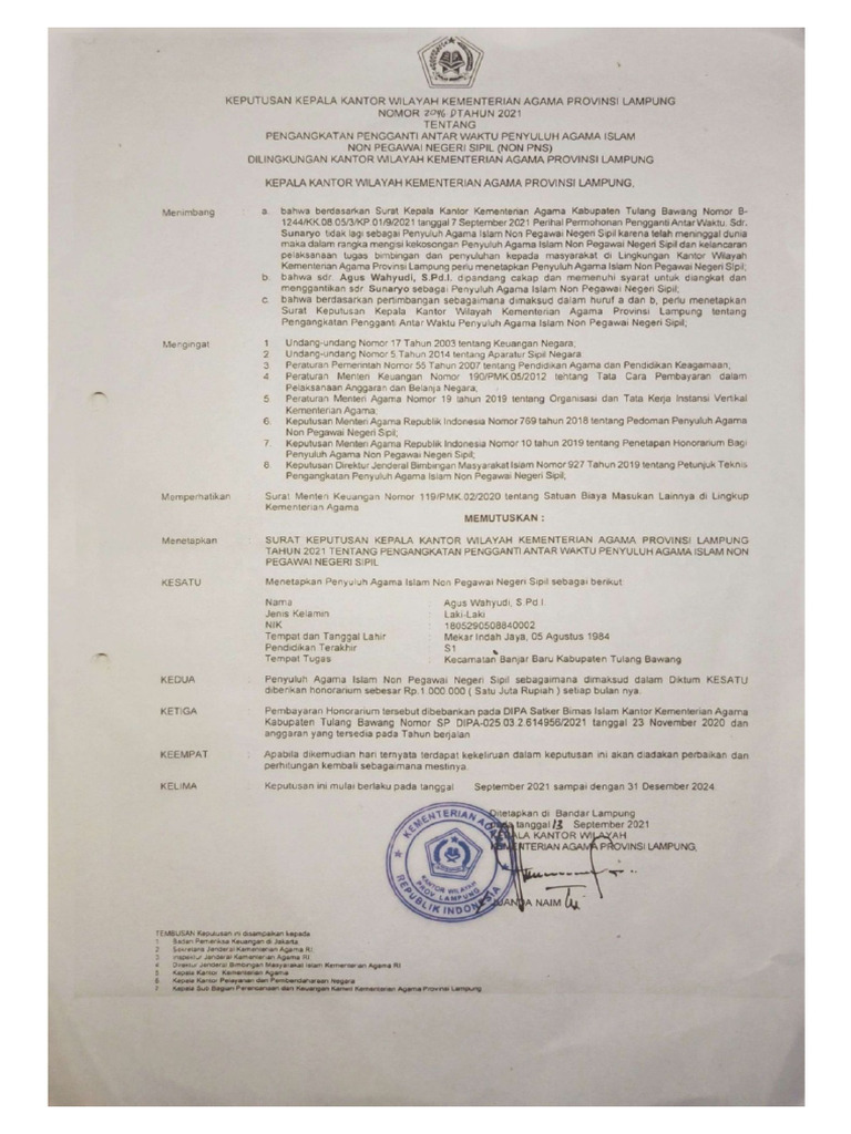 SK Penyuluh Agus Wahyudi | PDF