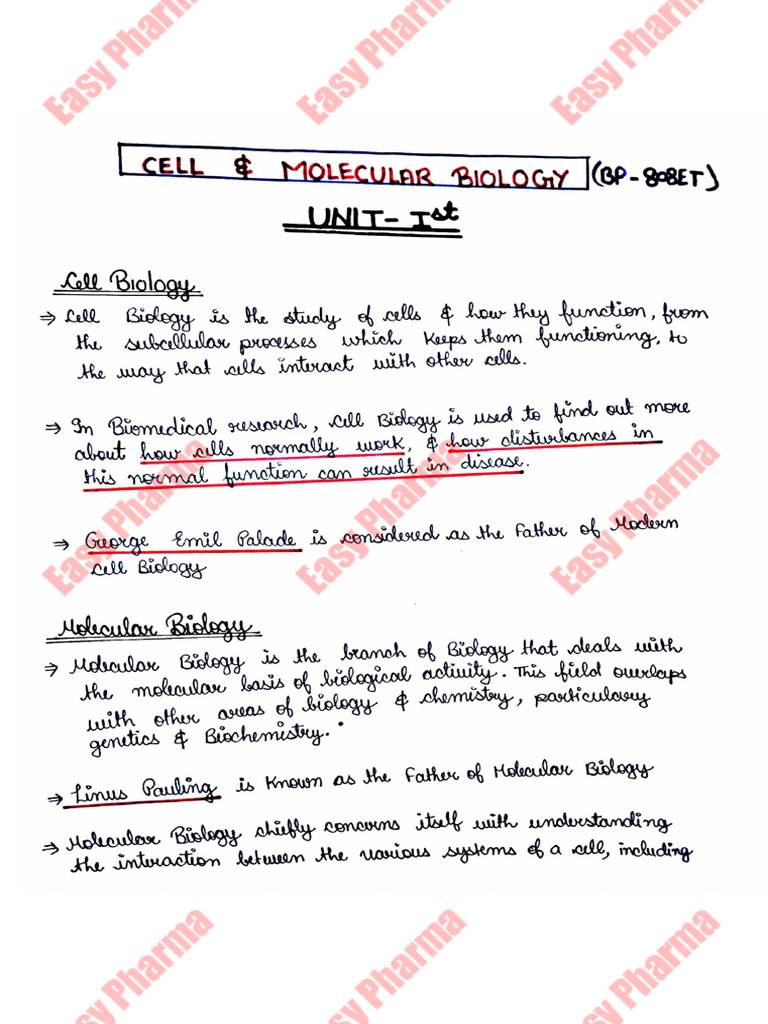 Cell and Molecular Biology Unit-1 Notes | PDF | Biology | Life Sciences