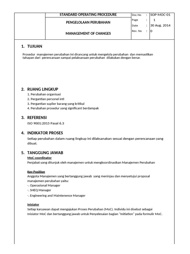 SAMPLE PROSEDUR - Management of Changes | PDF