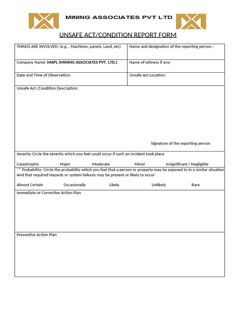 Unsafe Act Condition Report | PDF