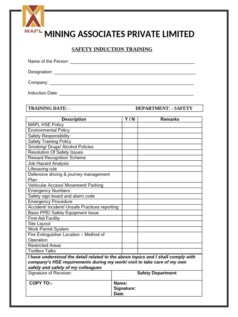 Safety Induction Training | PDF