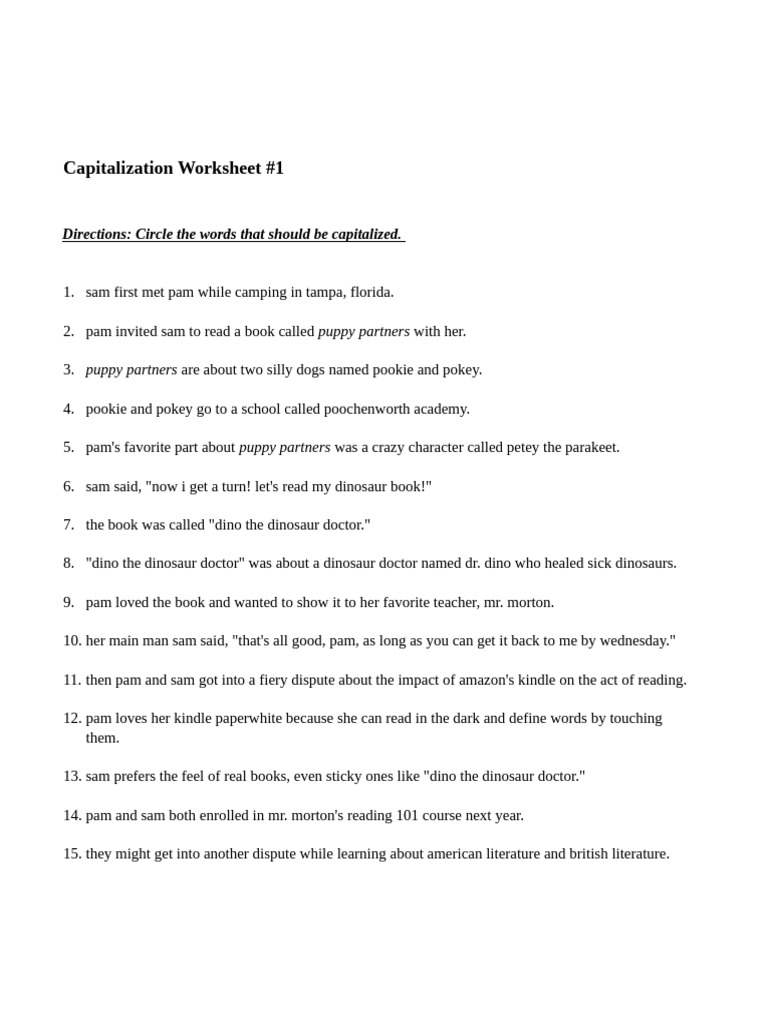 Capitalization Worksheet 1 | PDF
