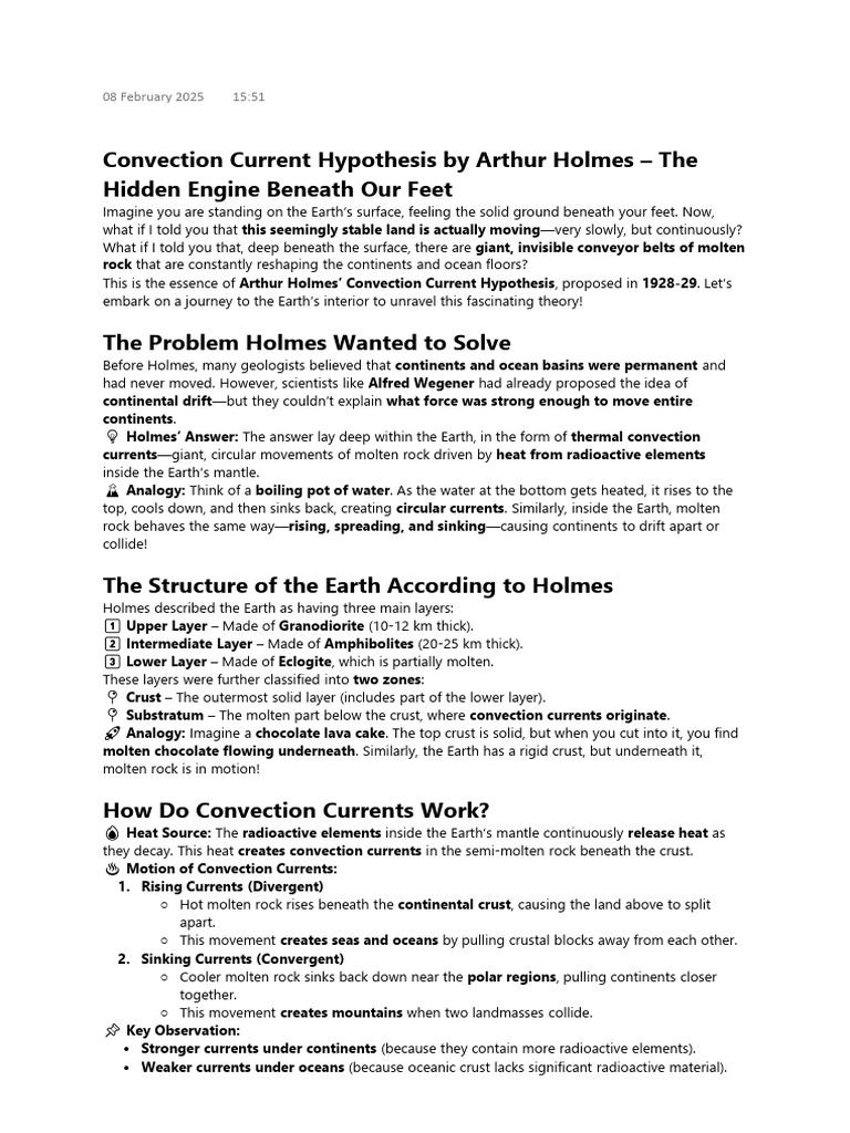 Arthur Holmes' Convection Current Theory | PDF | Plate Tectonics ...