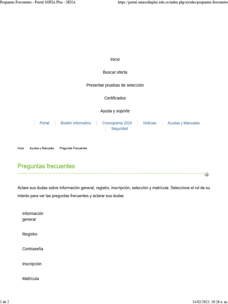 Preguntas Frecuentes - Portal SOFIA Plus - SENA | PDF