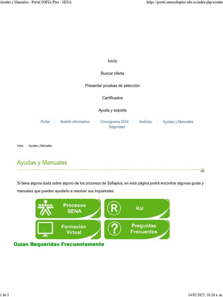Ayudas y Manuales - Portal SOFIA Plus - SENA | PDF