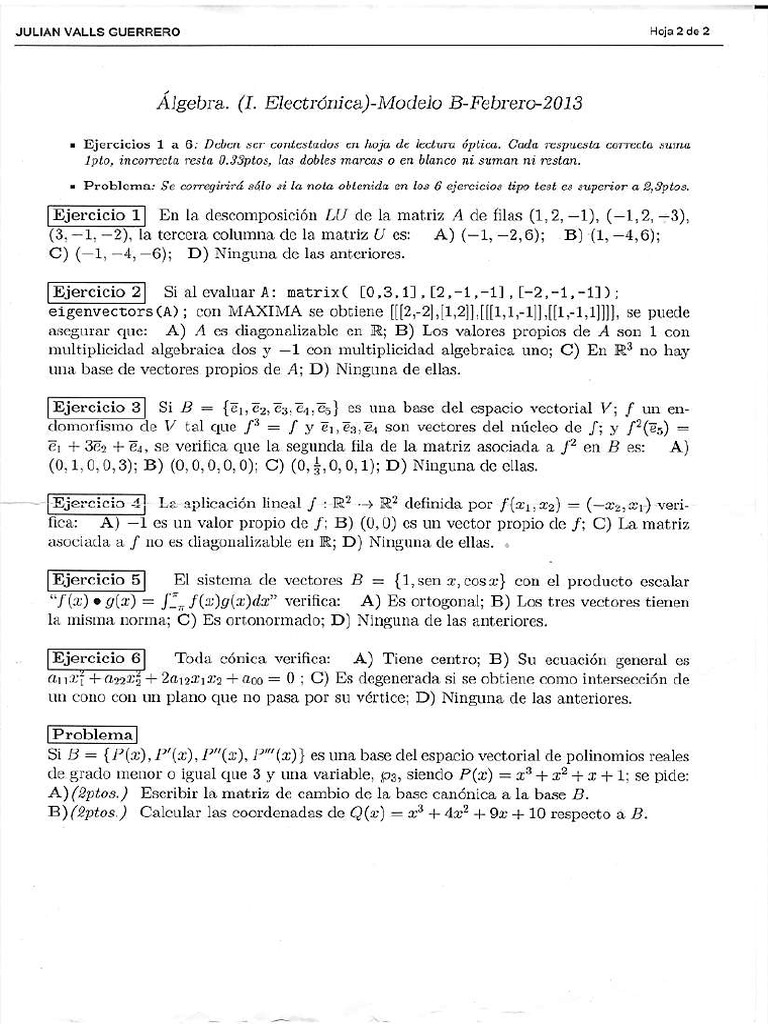 Exam Algebra 2sem Electron | PDF