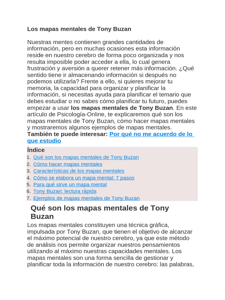 Los Mapas Mentales de Tony Buzan-Resumen | PDF | Mente | Información