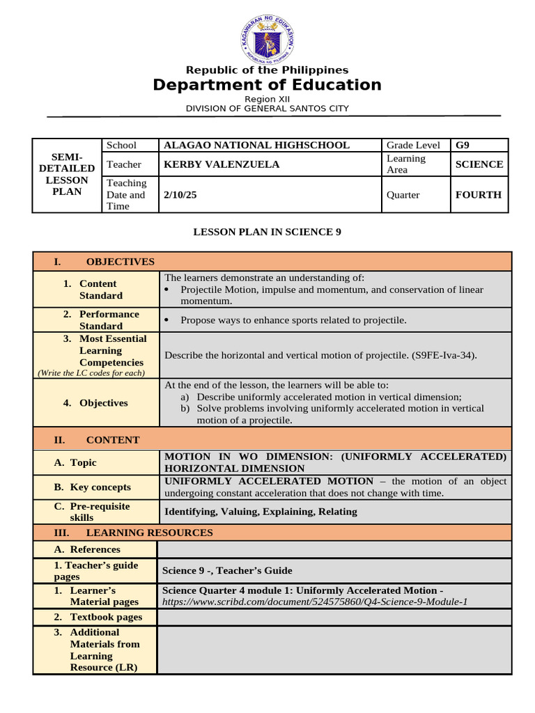 lesson plan 1 | PDF | Acceleration | Learning