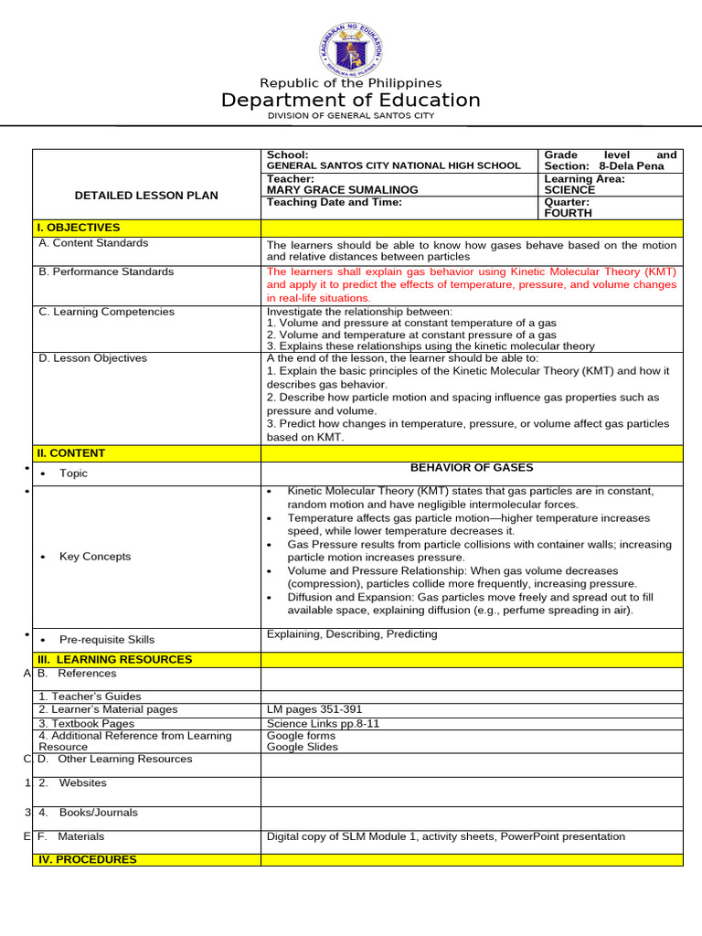 Kinetic Molecular Theory Lesson Plan | PDF | Gases | Temperature