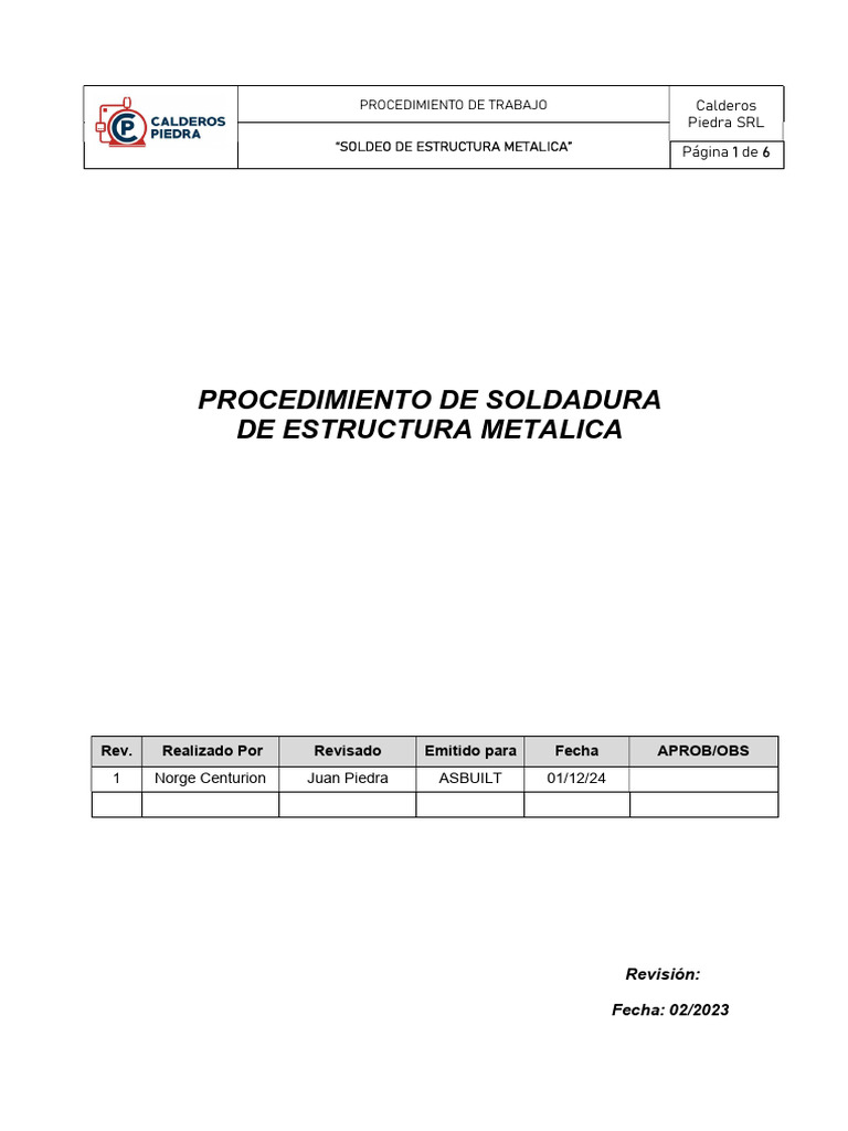 SGC-CP-002 Procedimiento de Soldeo de Estructuras | PDF | Soldadura | Construcción