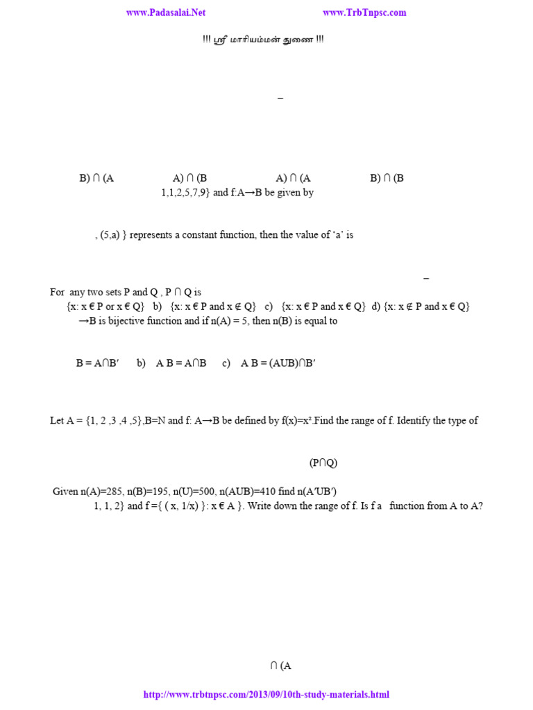Padasalai Net 10th Maths Unit Wise Question Paper em | PDF | Function (Mathematics ...